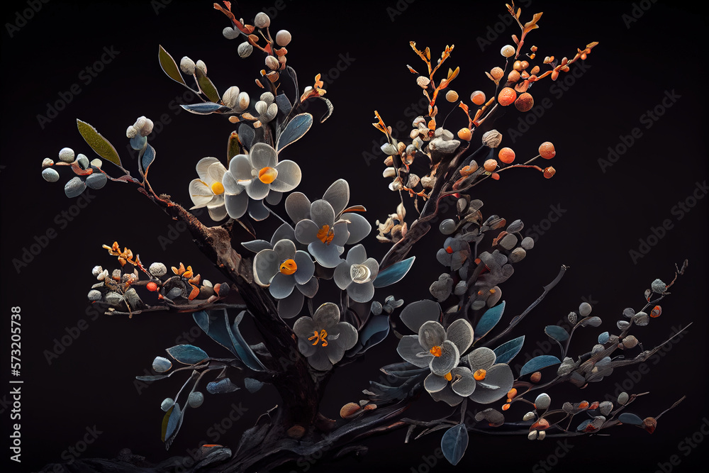 Tree of Prunus spinosa, called blackthorn or sloe. Japanese umeboshi ...