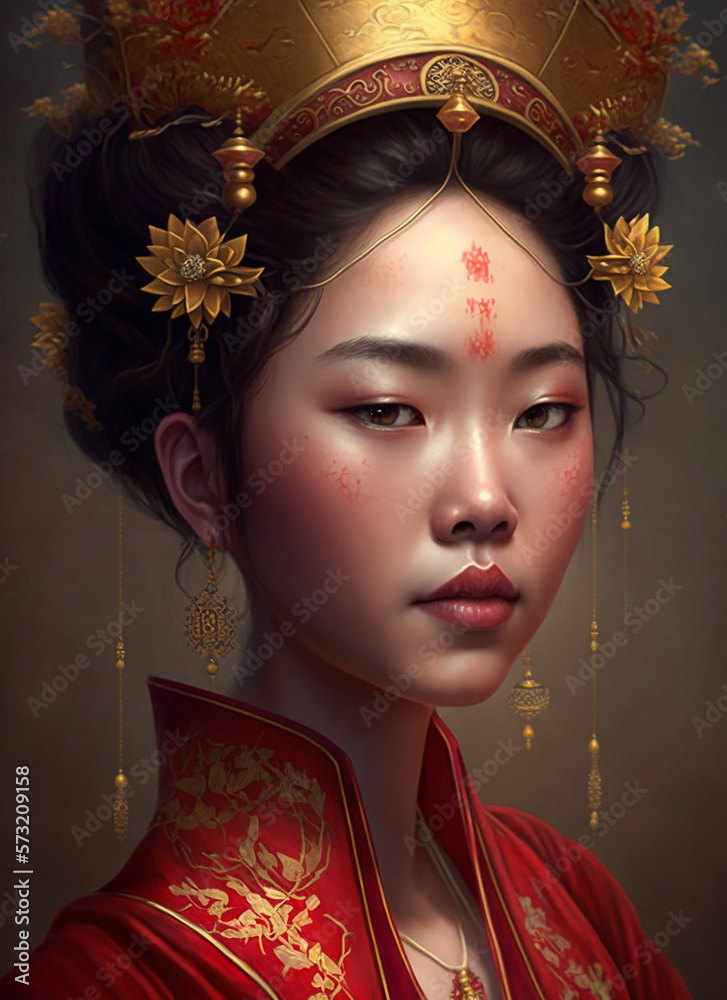 Portrait of a beautifull Chinese woman in traditional costume, beauty ...