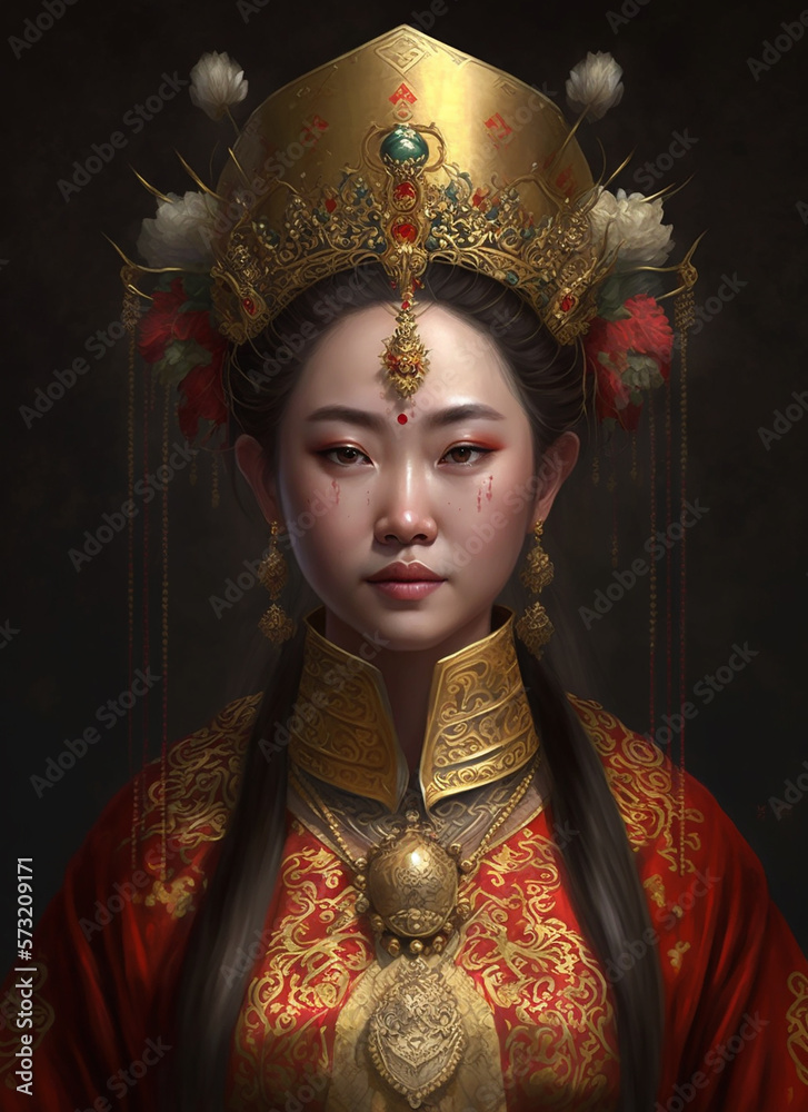Portrait of a beautifull Chinese woman in traditional costume, timeless ...