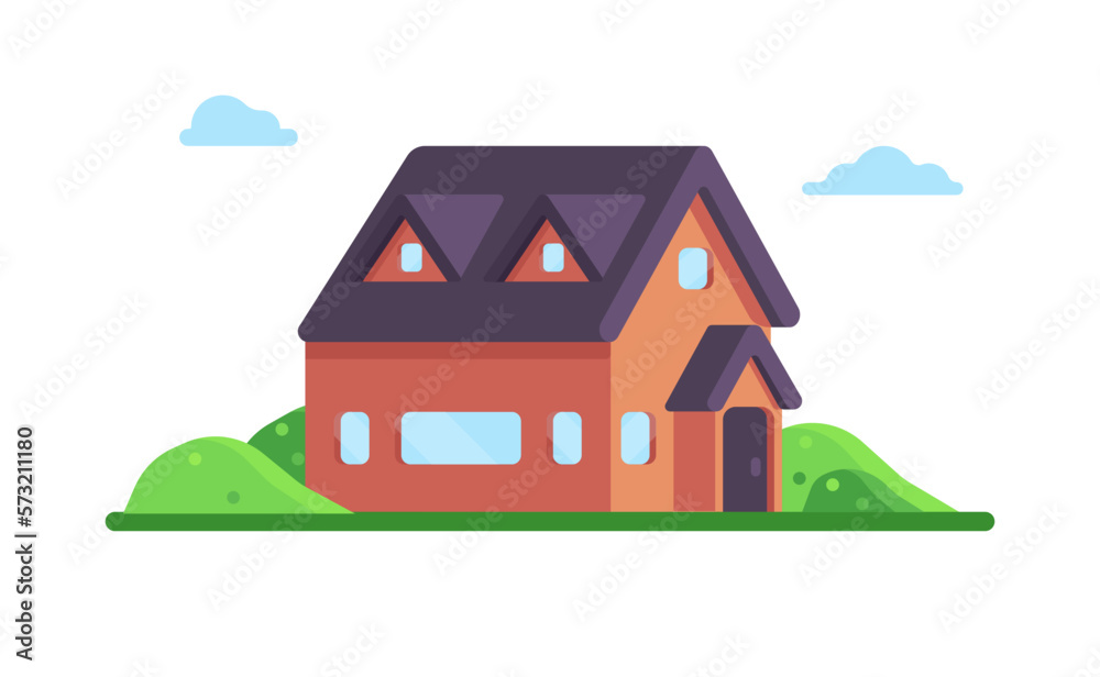 Red house vector illustration in cartoon style. Flat modern house in ...