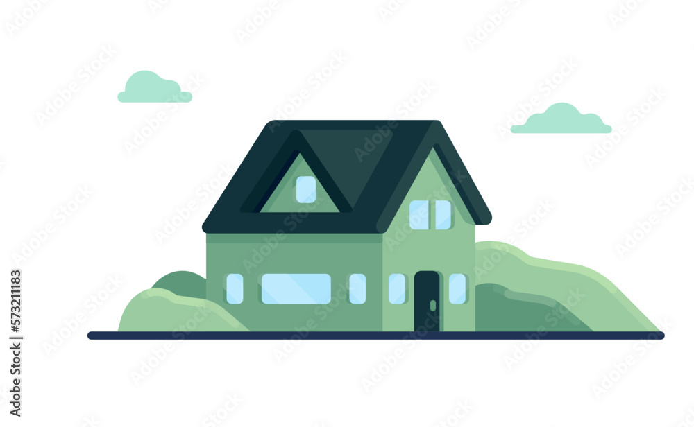 Green house vector illustration in cartoon style. Flat modern house in ...