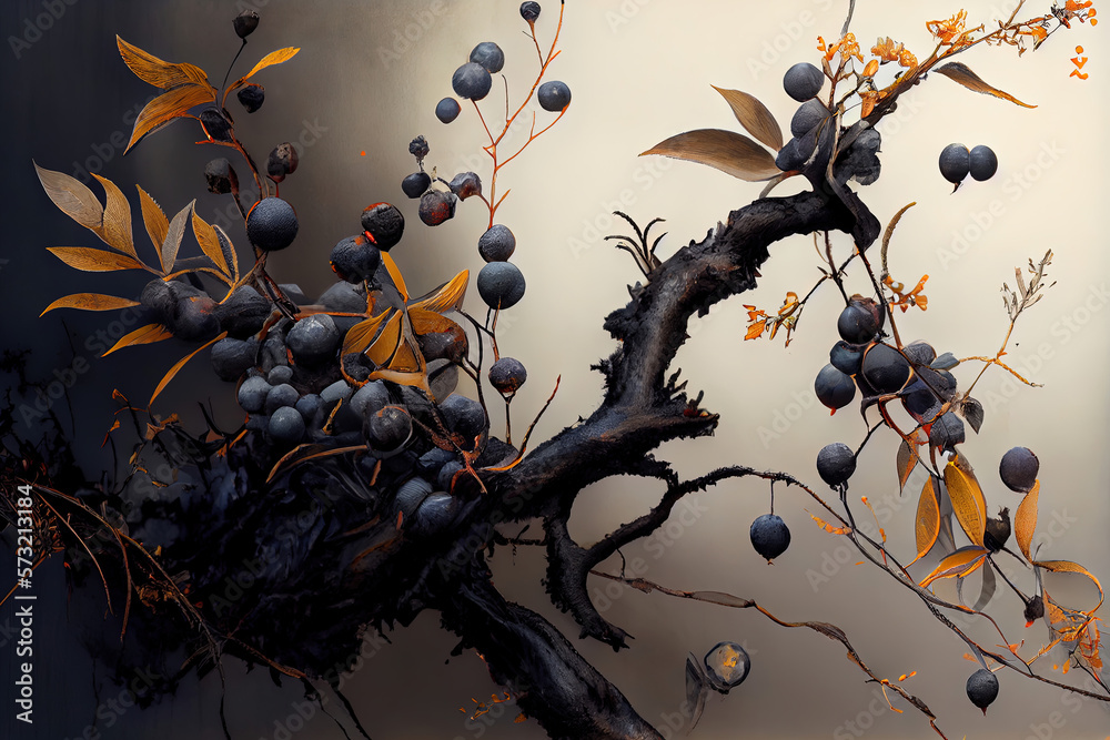 Tree of Prunus spinosa, called blackthorn or sloe. Japanese umeboshi ...