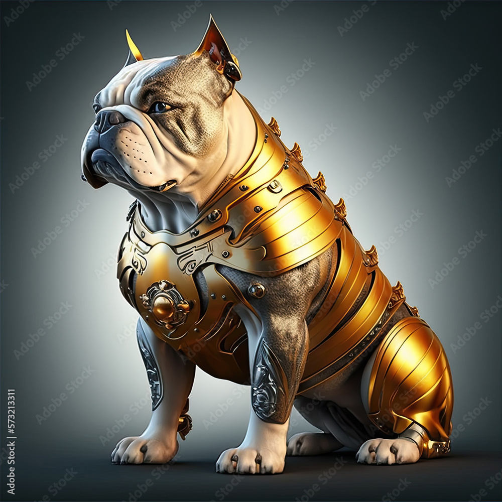 Realistic Exotic American Bully in Detailed Gold and Silver Armor AI ...