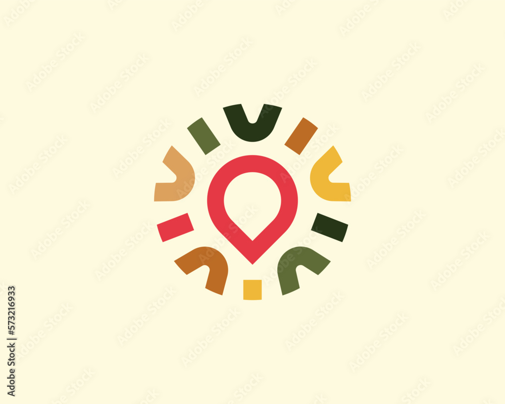 Pin logo design. Navigation logotype in a frame from colored shapes ...