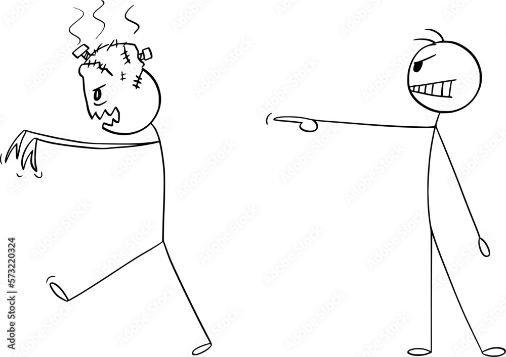 Evil Politician Ordering Monster , Vector Cartoon Stick Figure ...