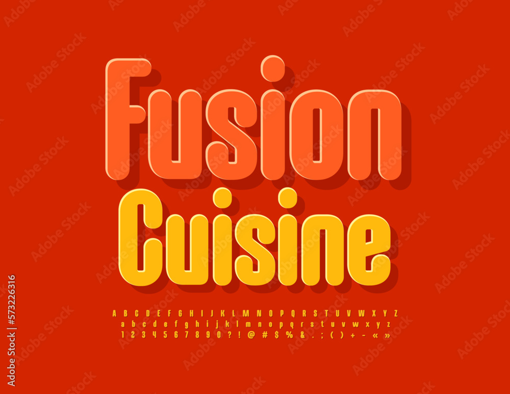 Vector gourmet sign Fusion Cuisine with bright Yellow Font. Modern set ...