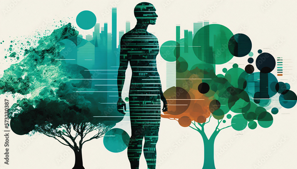 A collage of charts and graphs with a human silhouette standing in the ...