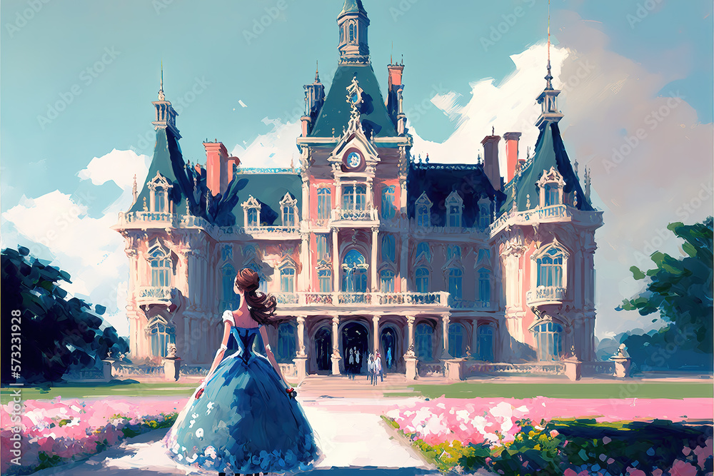 a wonderful fairytale inspired scene of a princess standing in front of ...