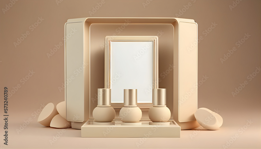 AI Generated, 3D product standy with rectangle frame in beige color ...