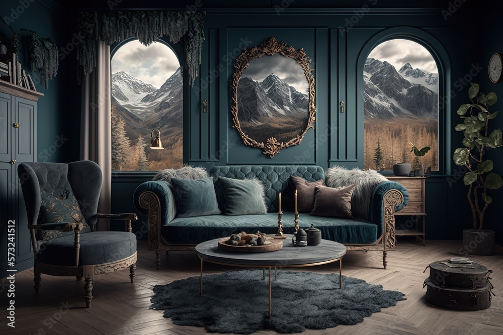 scandinavian and bohemian living room interior with victorian and ...