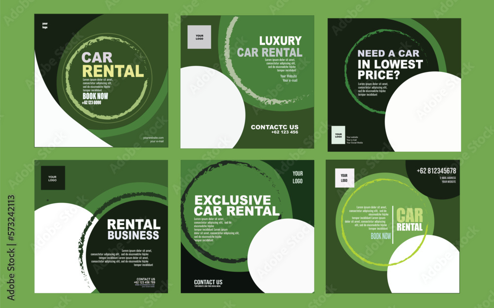 Set of editable square banner template. Car rental banner background ...