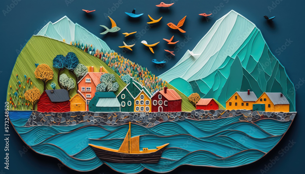 "The Intricate Paper Quilling Landscape of a Colorful Norwegian Fishing ...