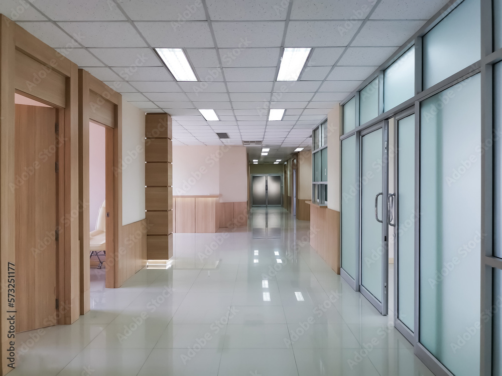 Photo & Art Print Empty hospital interior corridor, hallway with ...
