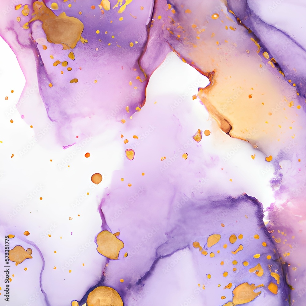 Light purple watercolor alcohol ink texture with gold layers background ...