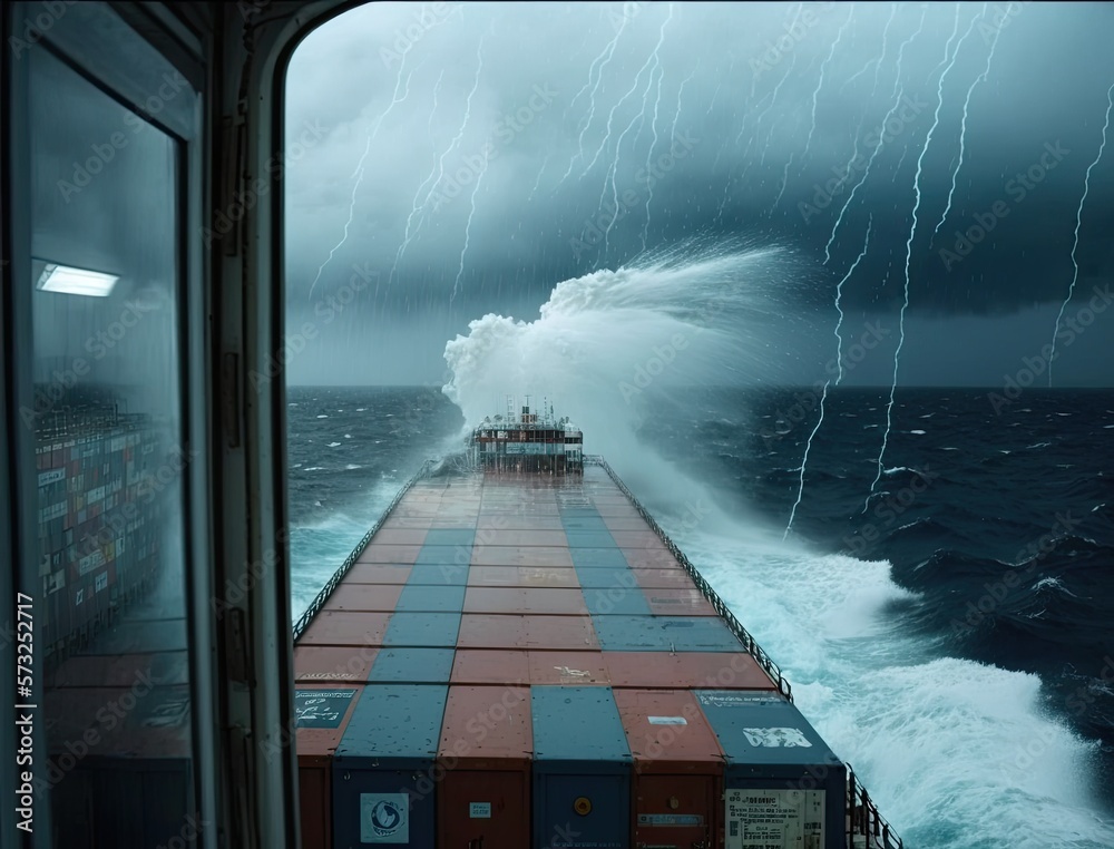 Cargo ship with containers on deck in storm sea stormy sky, cargo ...
