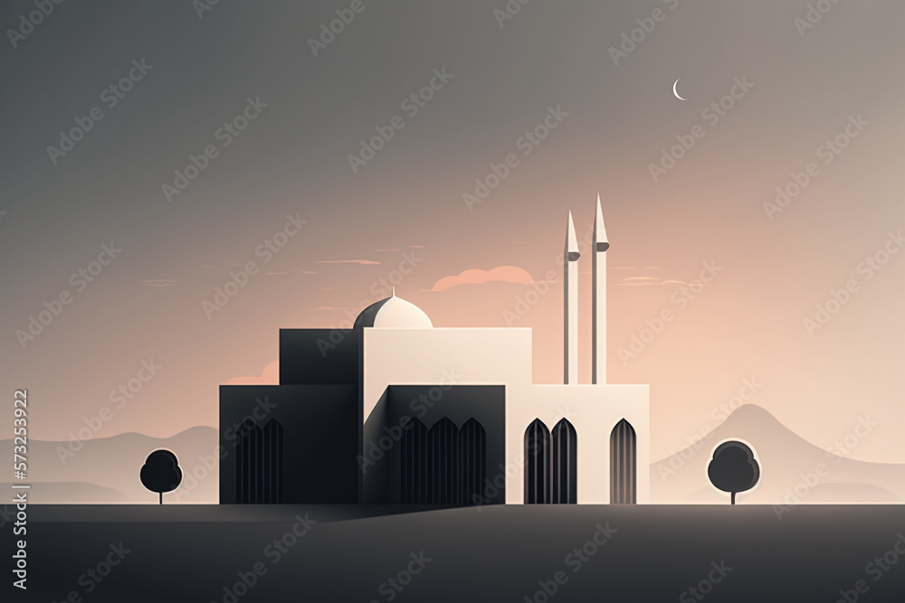 minimalist illustration of a mosque with a solid background. Use clean ...