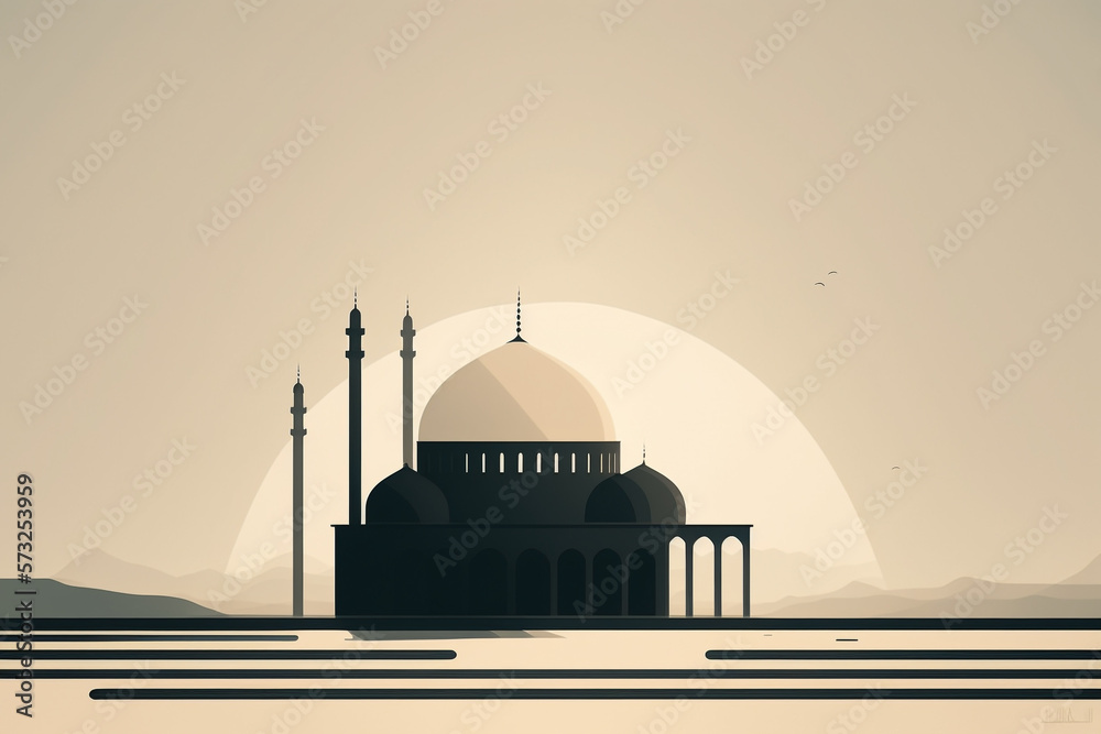 minimalist illustration of a mosque with a solid background. Use clean ...