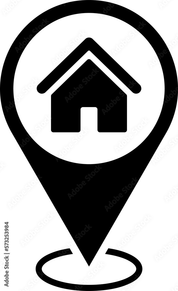 home location map pointer, house icon with location pin, black symbol ...