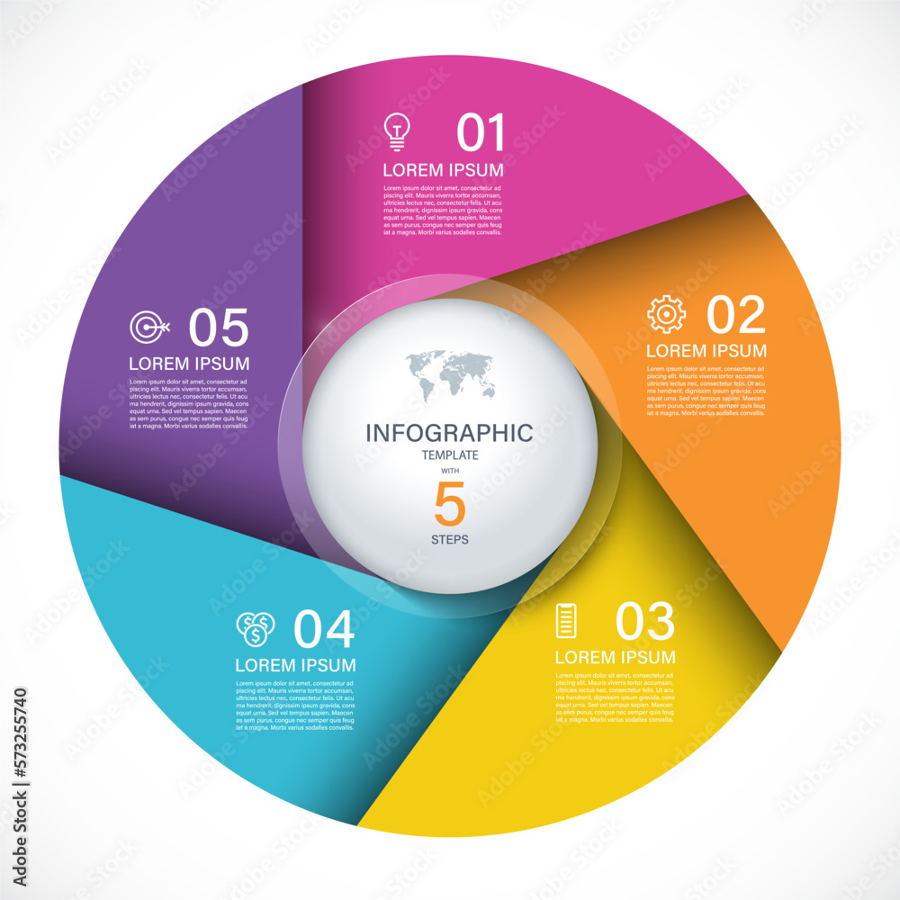 Vector infographic circle. Cycle diagram with 5 steps. Round chart that ...