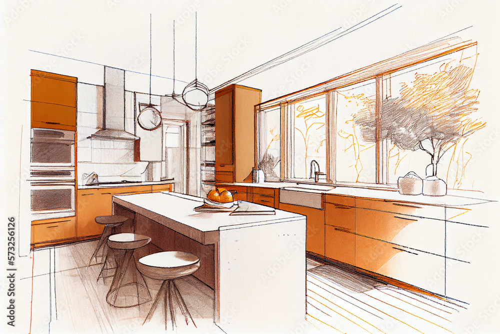 Beautiful Custom Kitchen Design Drawing and Gradated Photo Combination ...