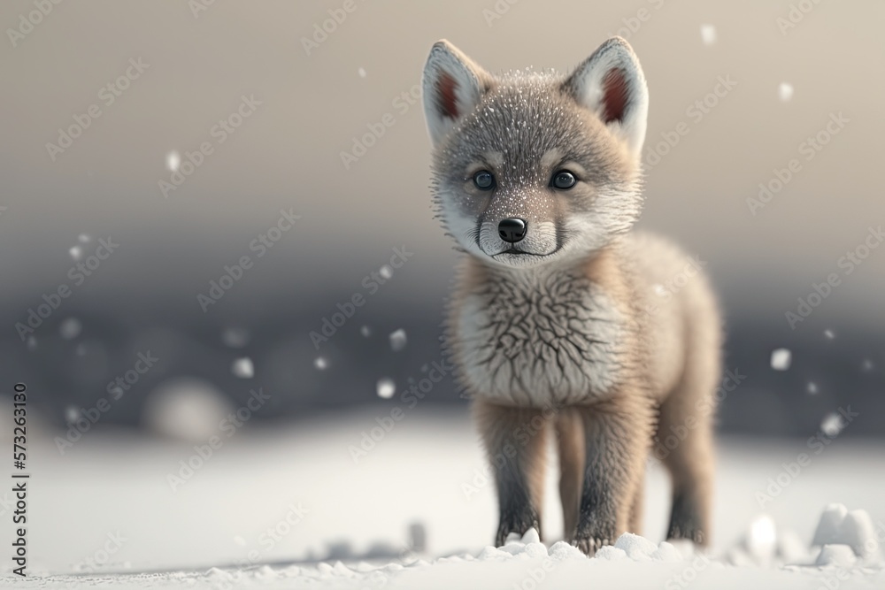 Cute Cartoon Wolf Cub on a Snow Landscape (Created with Generative AI ...