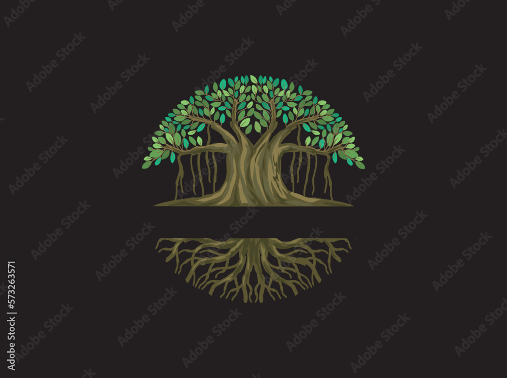 banyan tree logo isolated on black background Stock Vector | Adobe Stock