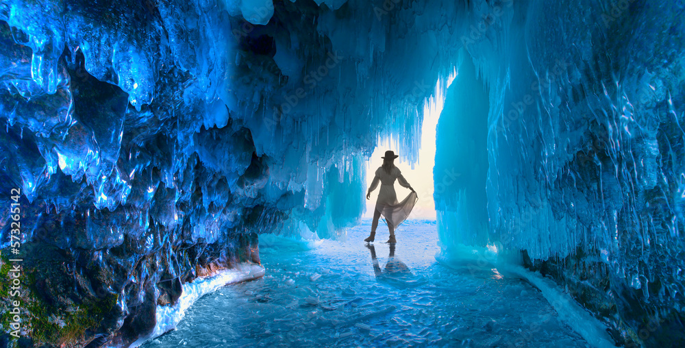 Inside the turquoise ice cave - ice cave winter frozen nature ...