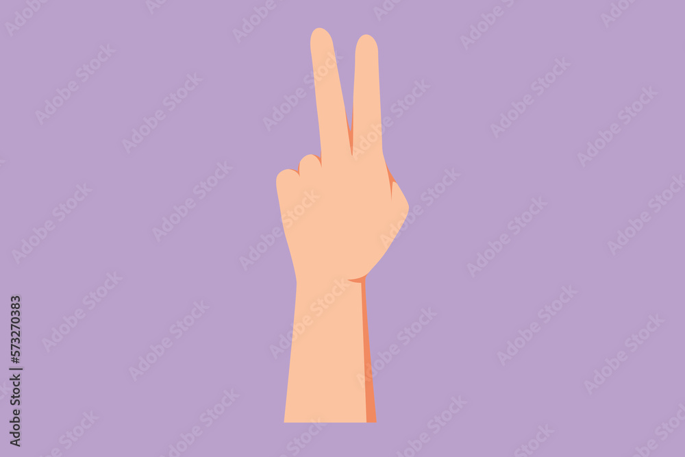 Cartoon flat style drawing hand gesture symbol of peace. Number two ...