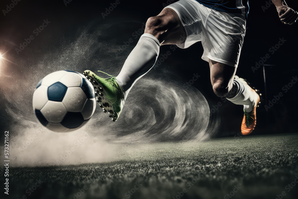 Soccer Player Kicking Ball Into Goal