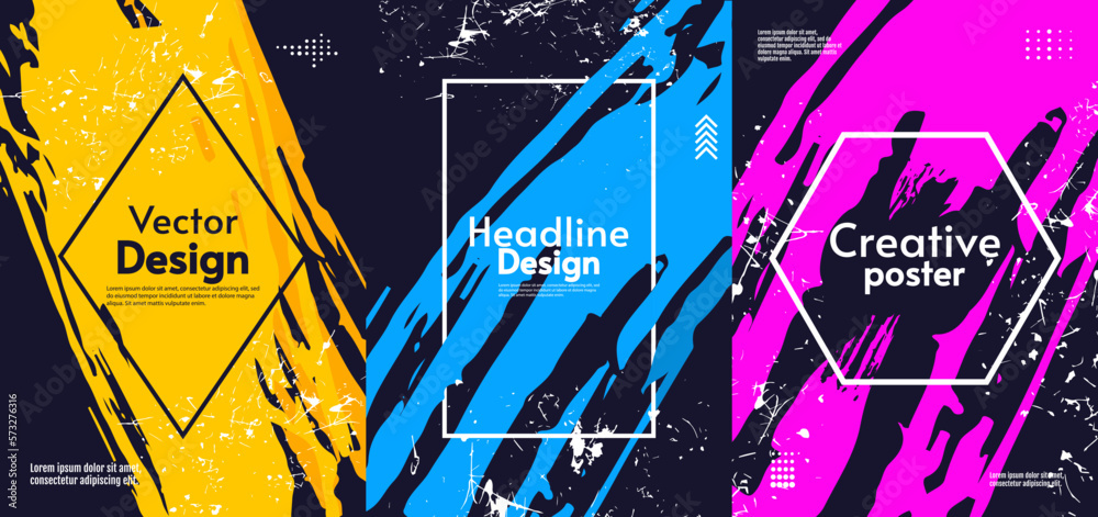 Vector illustration. Set of abstract posters templates with dark ...