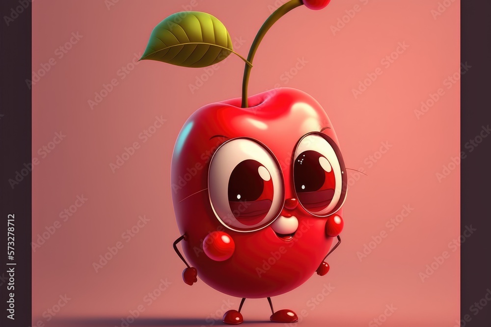 a cute adorable cherry cartoon character 3D generative ai Illustration ...