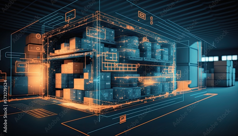 Smart warehouse There is a product box and a light line to indicate the ...