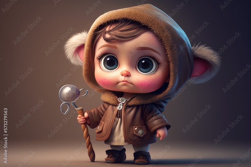 a cute adorable character isolated on a solid background with a studio ...