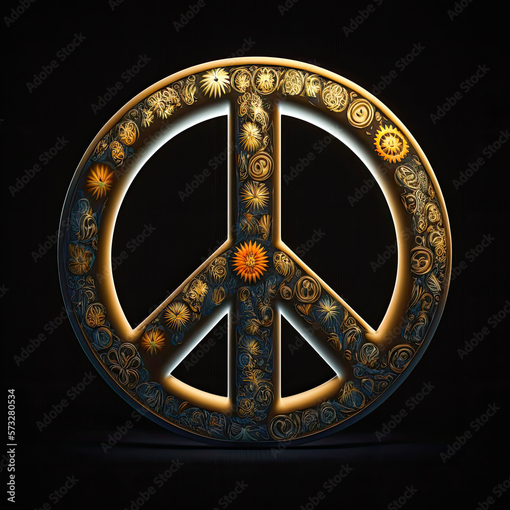 peace sign made out of flowers and sunflowers, volumetric symbolic and ...