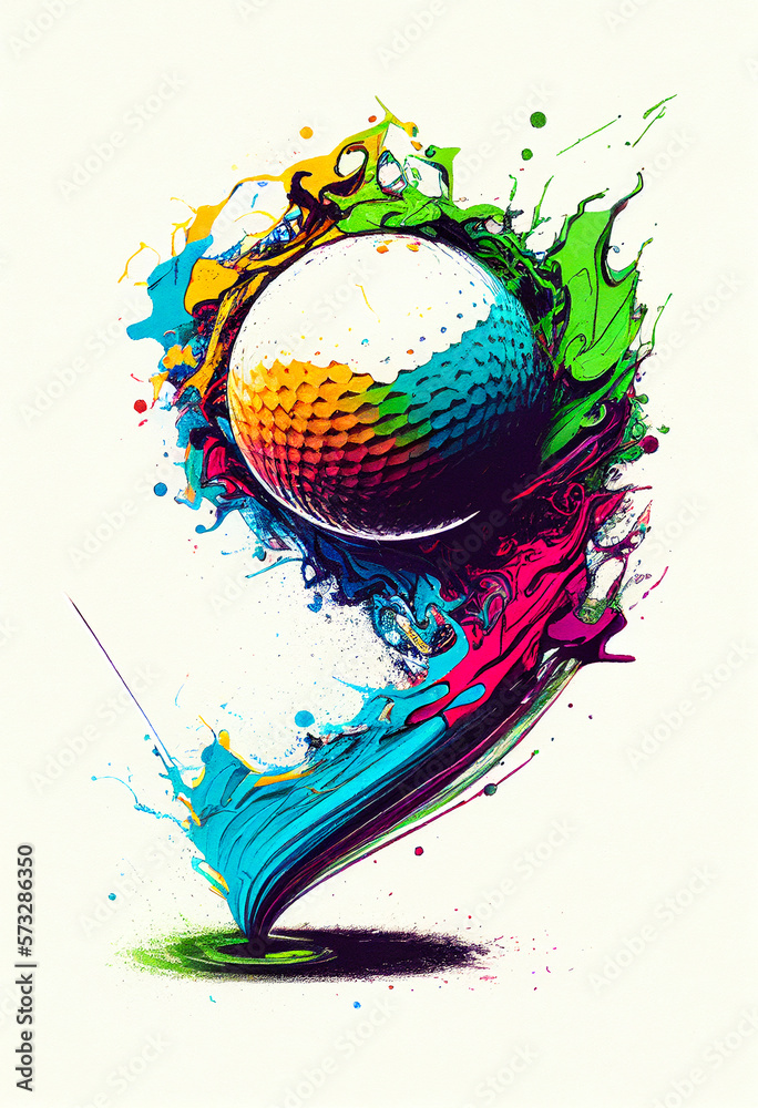 Golf sport ball colorful splash art on white background, vertical ...