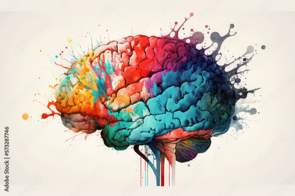 human brain with many different colors with white background, Concept ...