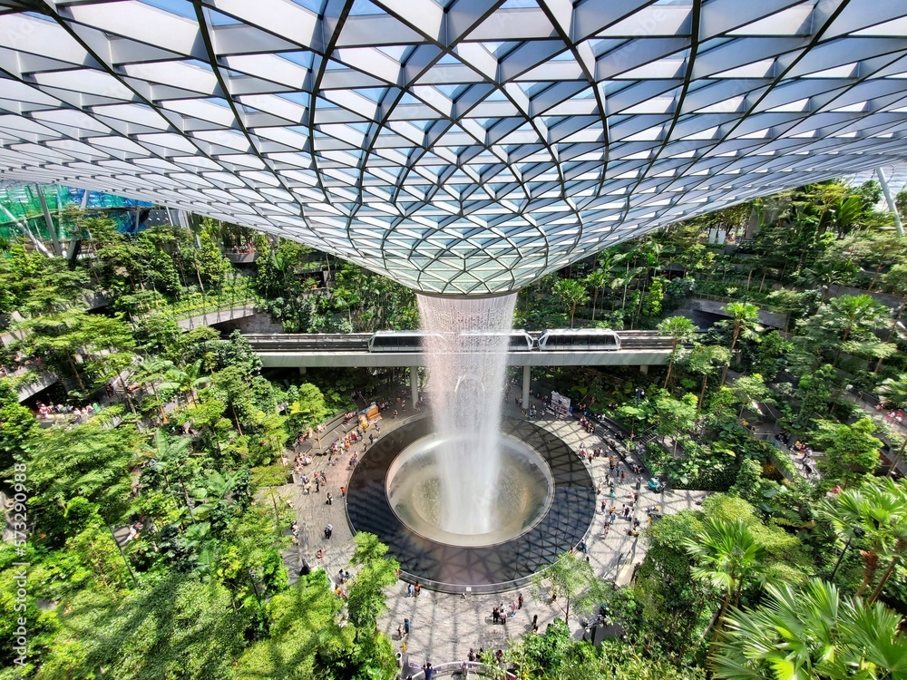 Changi Airport, Singapore - February 18, 2023 - Top view of the Canopy ...