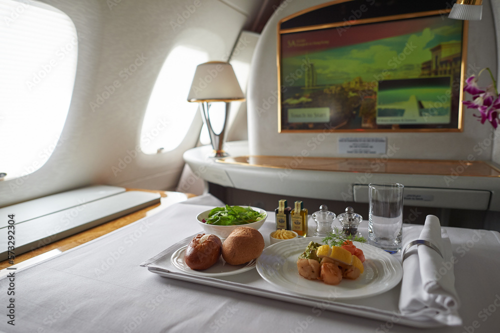 BANGKOK, THAILAND - CIRCA MARCH, 2015: Emirates Airbus A380 first class ...