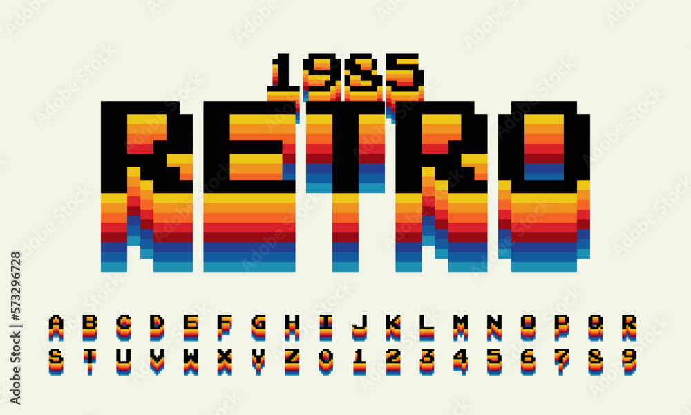 Vector of retro pixeled 8 bit bold font and alphabet. Retro font ... Vector of retro pixeled 8 bit bold font and alphabet. Retro font ...