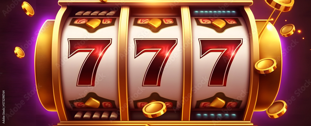 Casino banner, slot machine with winner combination 777 symbols and ...