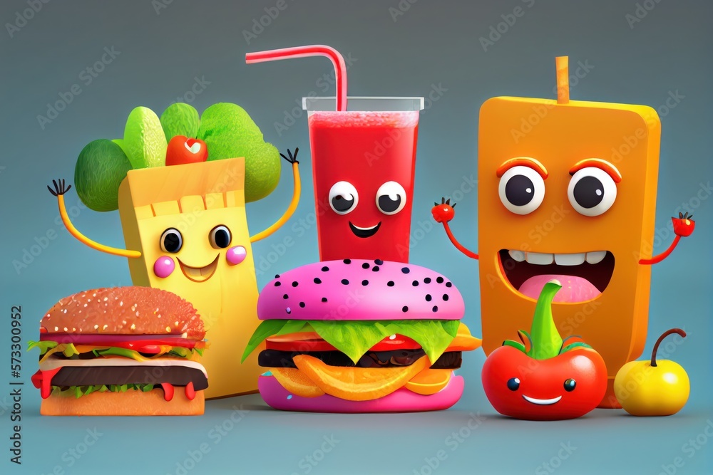 Cute Cartoon Food Characters. Created with Generative AI Technology ...