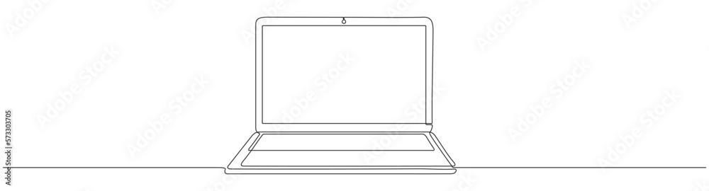 Laptop continuous line drawing. Open computer linear gadget. Vector ...