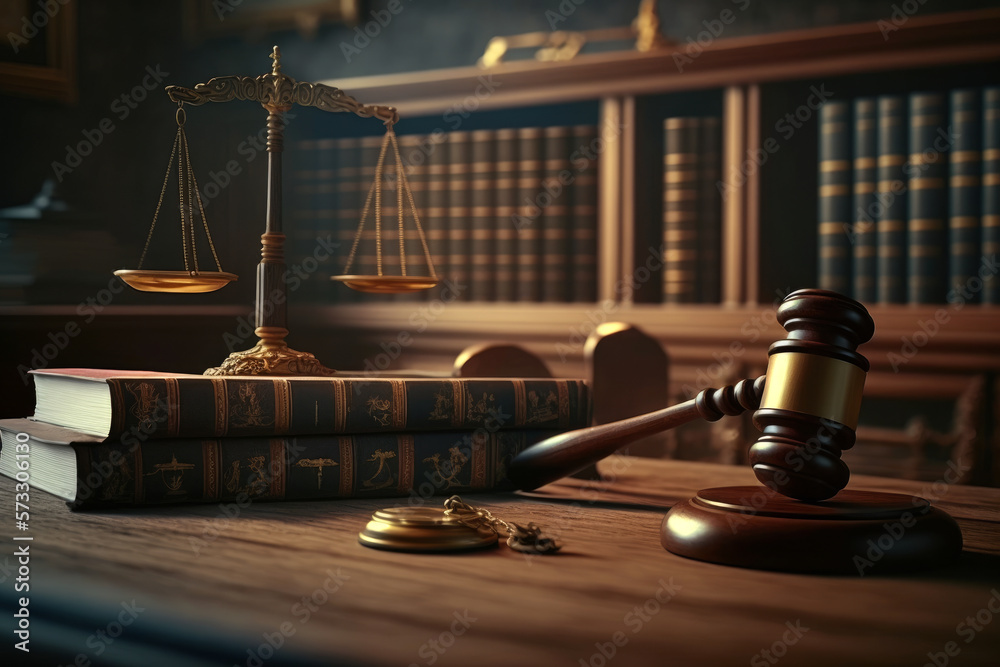 Symbol of Justice: Judge's Gavel and Golden Balance on a Wooden Lawyer ...