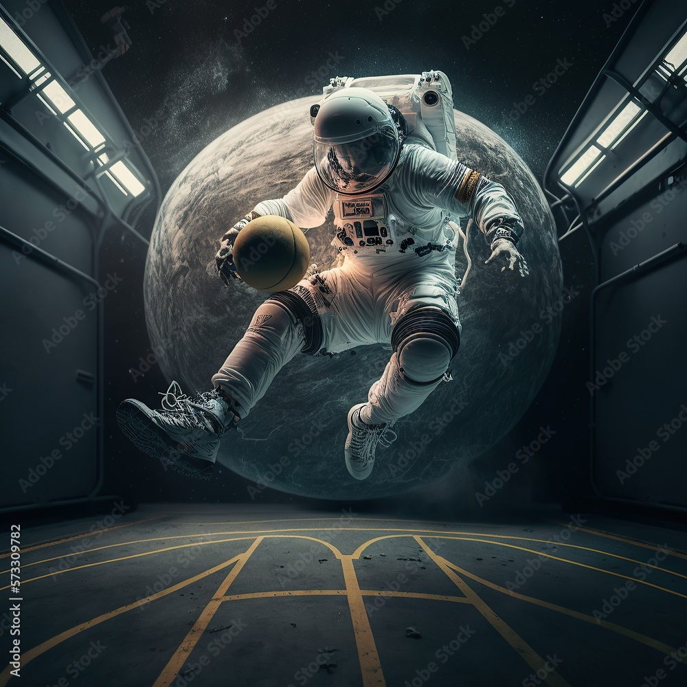 Full body pose, hyper realistic photograph of a astronaut playing ...