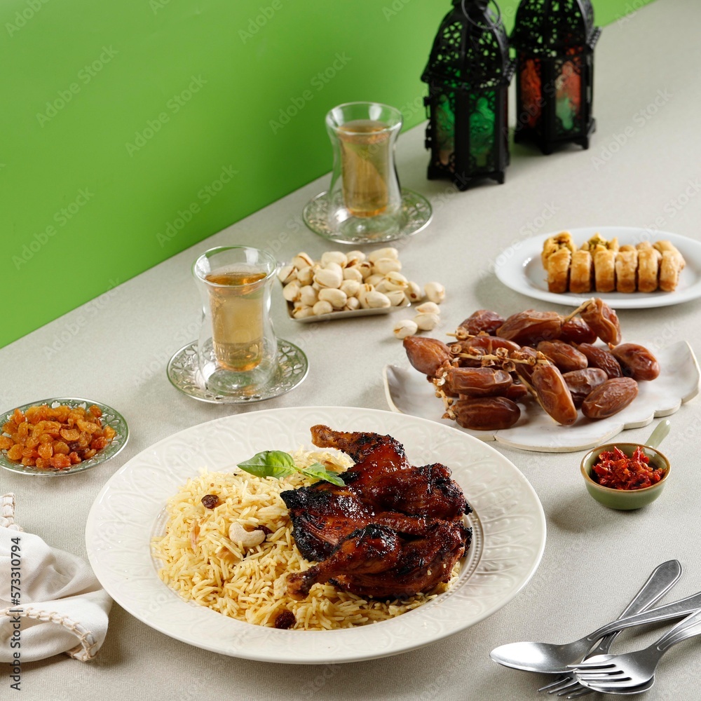 Ramadan Iftar Menu Buffet, Basmati Rice Kabsa with Roasted Chicken ...