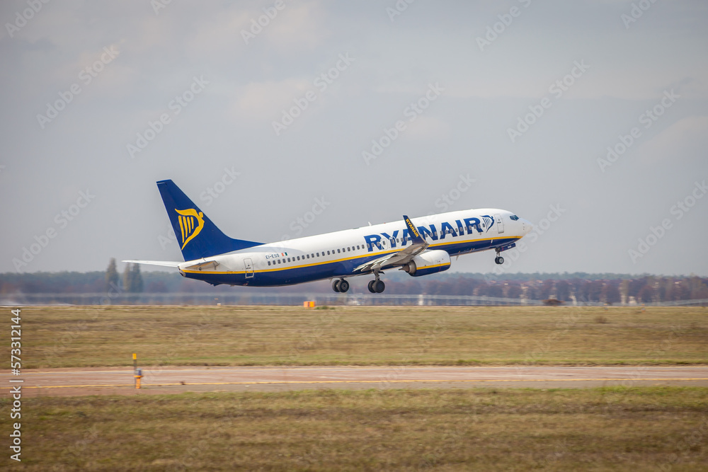 Kyiv, Ukraine - October 29, 2019: The plane takes off at the ...