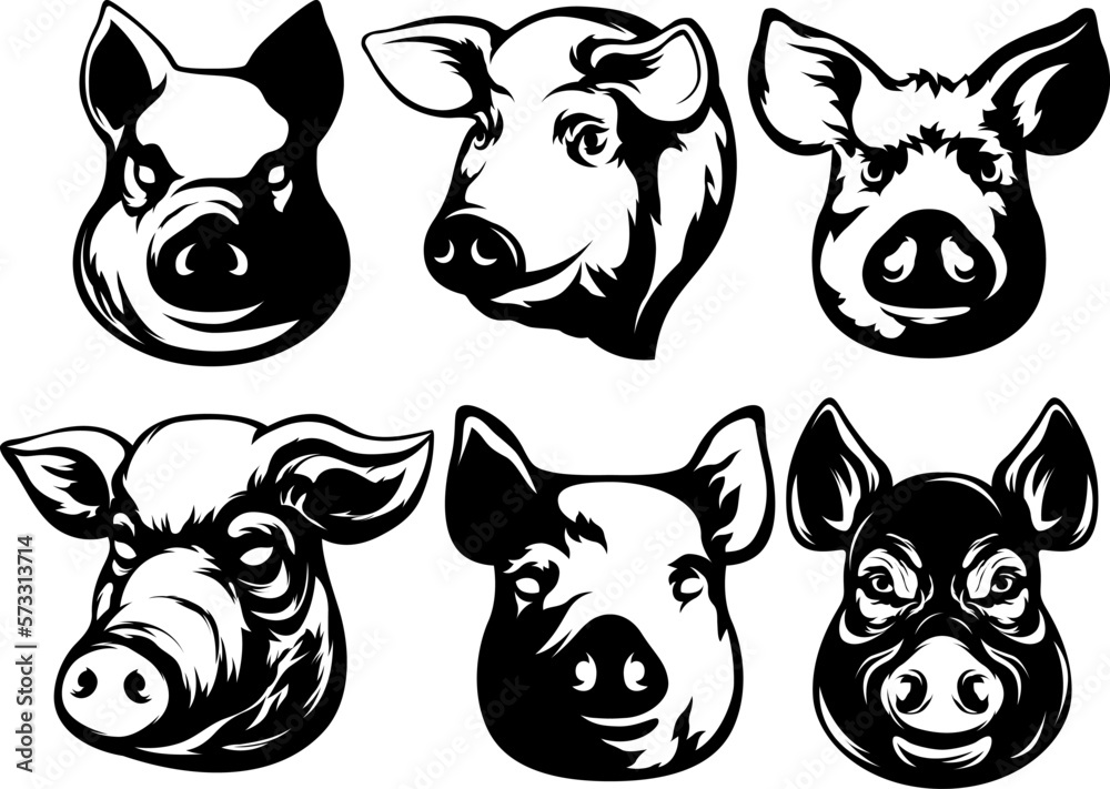 Pig head mascot. Swine logo. Hog illustration set. Stock Vector | Adobe ...