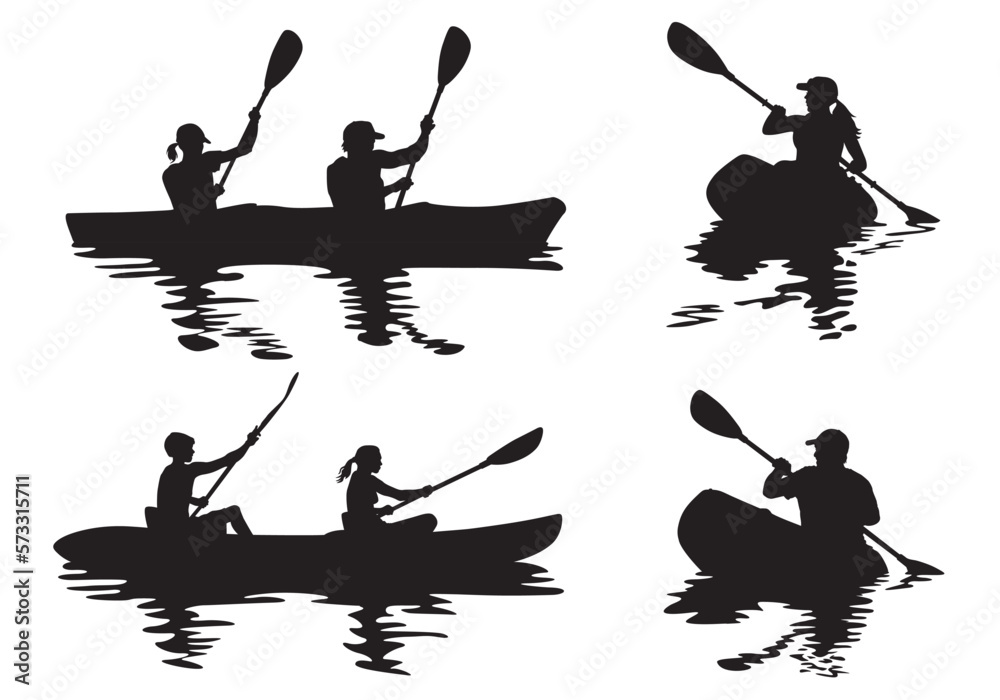 2 vector silhouettes of a male and female "flat water" kayaking ...
