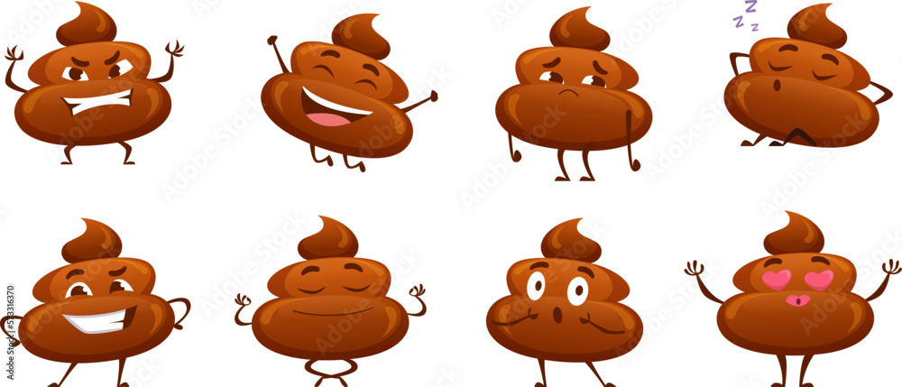 Poop characters. Little funny emoticons of pooping excrement faces ...