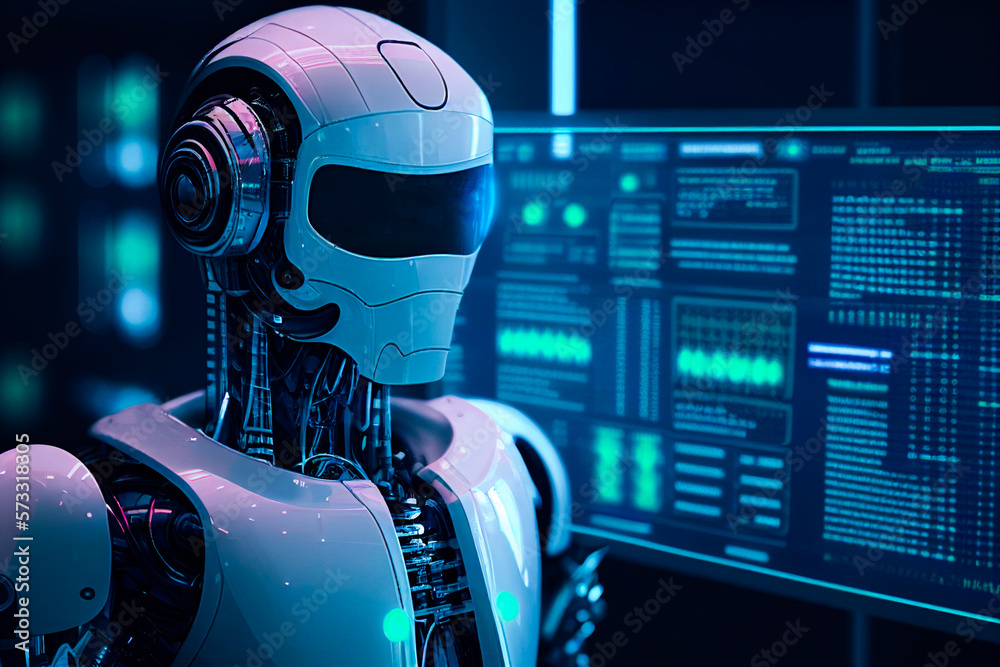 concept of fictional female cyborg head with a mechanism inside in ...